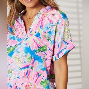 Double Take | Tops | New Double Take Preppy Floral Print Notched Neck ...